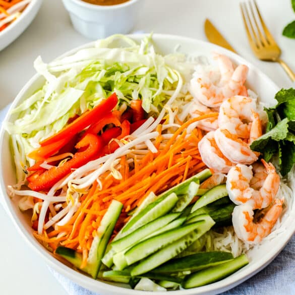 Spring Roll Salad with Shrimp and Peanut Dressing – Fit Mama Real Food
